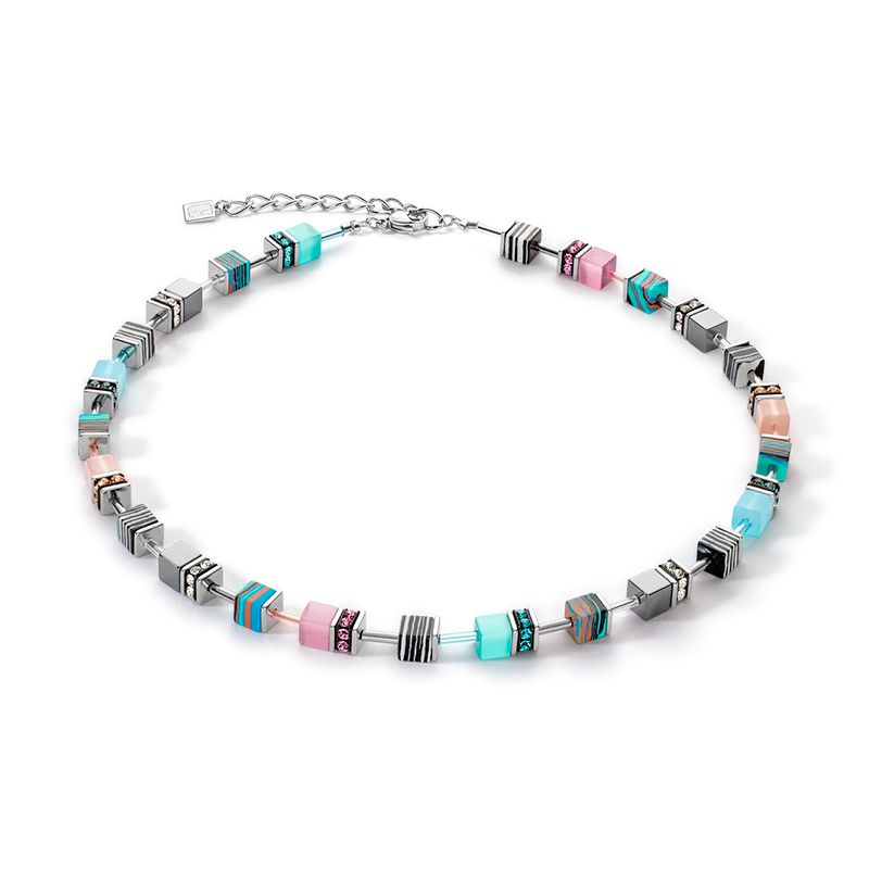 Collier femme coeur de lion geocube candy aqua rose acier inoxydable ...