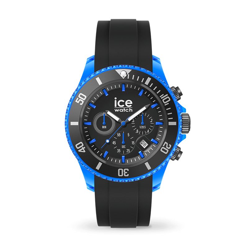 Montre chronographe homme xl ice watch chrono black blue silicone noir - chronographes - edora