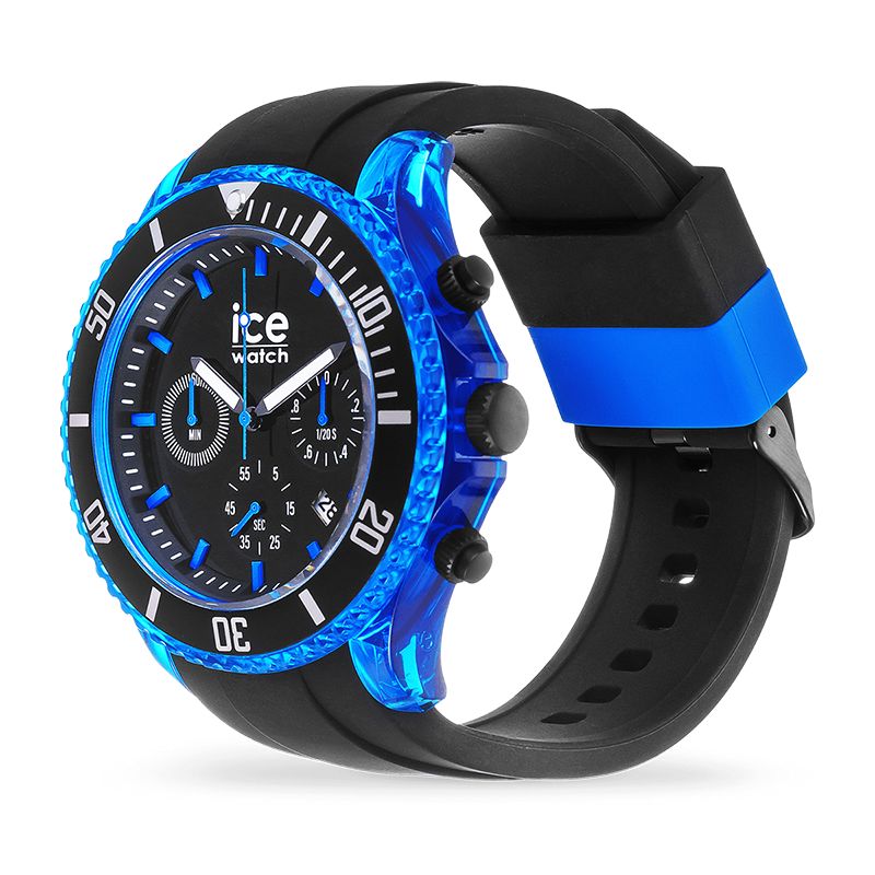 Montre chronographe homme xl ice watch chrono black blue silicone noir - chronographes - edora